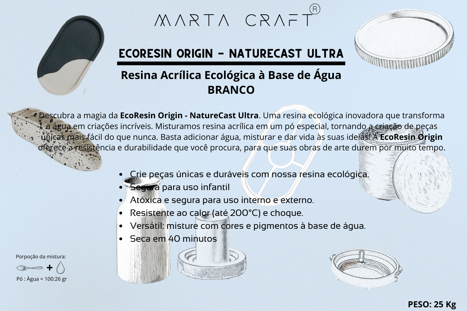 RESINA ORGÂNICA - ECORESIN ORIGIN - 25KG - NATURECAST ULTRA -MARTA CRA ...