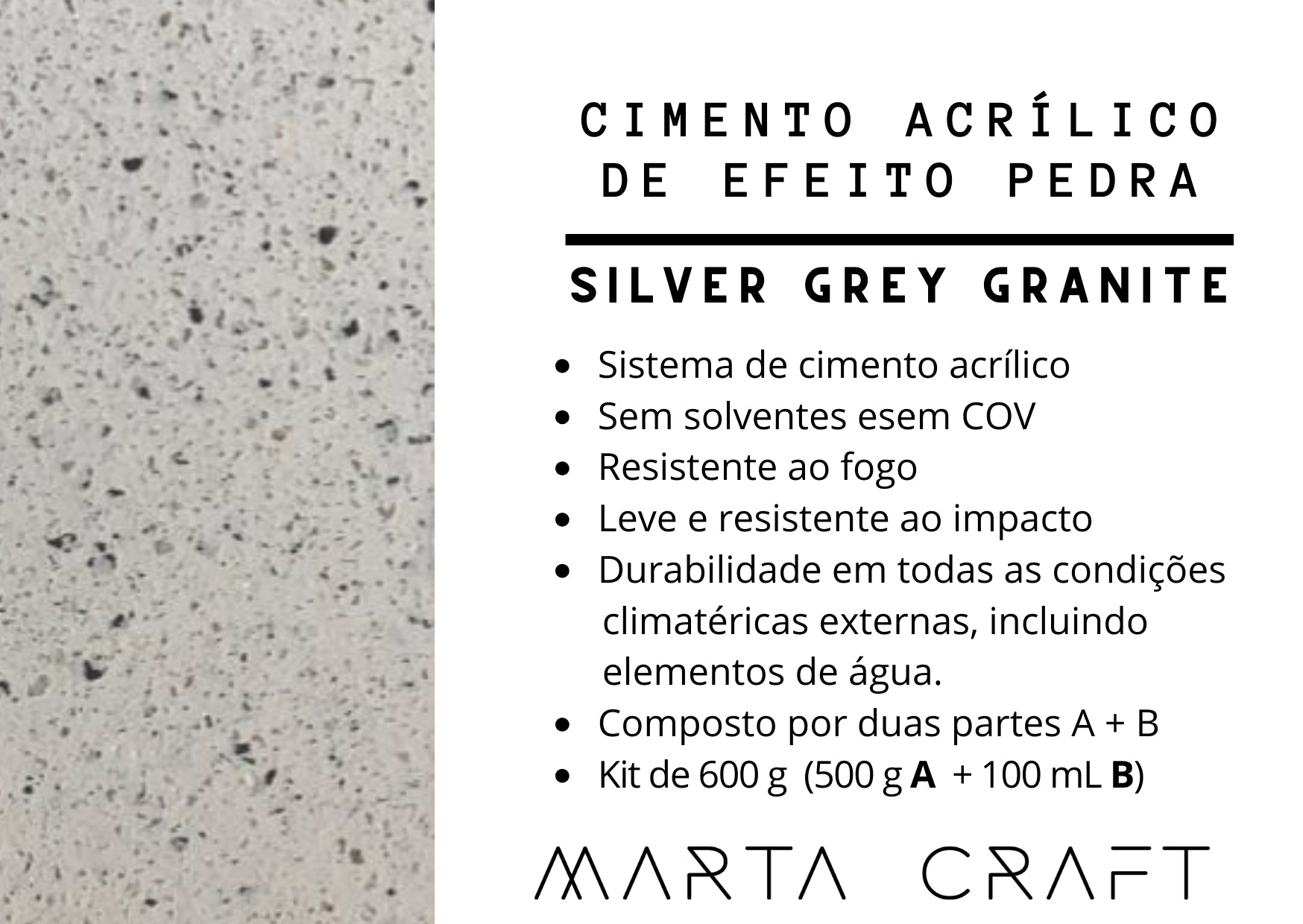 Cimento acrílico de efeito pedra - Resina Orgânica - SILVER GRAY GRANI ...